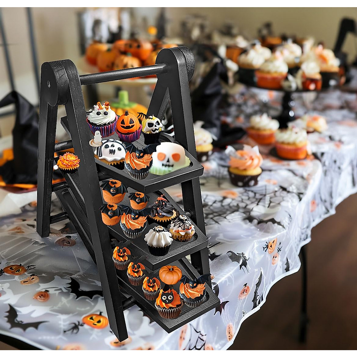 Gothic Home Decor - Wooden Black 3 Tiered Coffin Tray for Goth Kitchen Veggies Fruits, Goth Party Wedding Dessert Cupcake Stand, Afternoon Tea Coffin Shelf