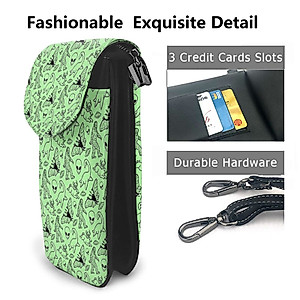 Crossbody Cell Phone Purse Aliens Bigfoot Savage Dinosaurs Green, Multipurpose Soft PU Leather Wallet for Mobile Phone Card Passport Storage, Lightweight Casual Adjustable Shoulder Bag