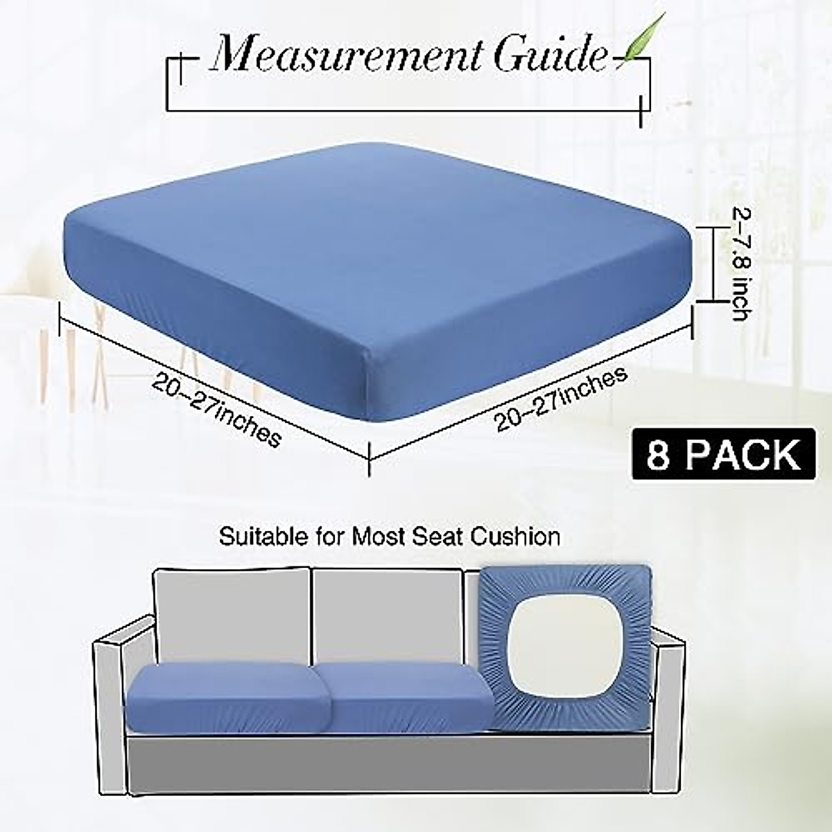Newwiee 8 Pcs Patio Stretch Sofa Cushion Cover Outdoor Cushion Cover Replacement Couch Slipcover Sofa Seat Cover Flexibility Chair Cushion Cover Furniture Protector (Gray Blue,Waterproof Pure)