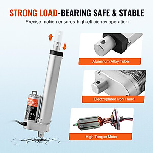 VEVOR Linear Actuator 12V, 6 Inch High Load 330lbs/1500N Linear Actuator, 0.19"/s Linear Motion Actuator with Mounting Bracket and IP54 Protection
