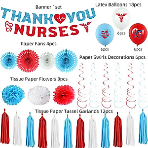 LOONELO Thank You Nurse Party Decorations, 44pcs Nurses Appreciation Week Party Supplies, Congrats Nurse Banner Hanging Swirls Balloons Party Set for Nursing School RN Graduation Party
