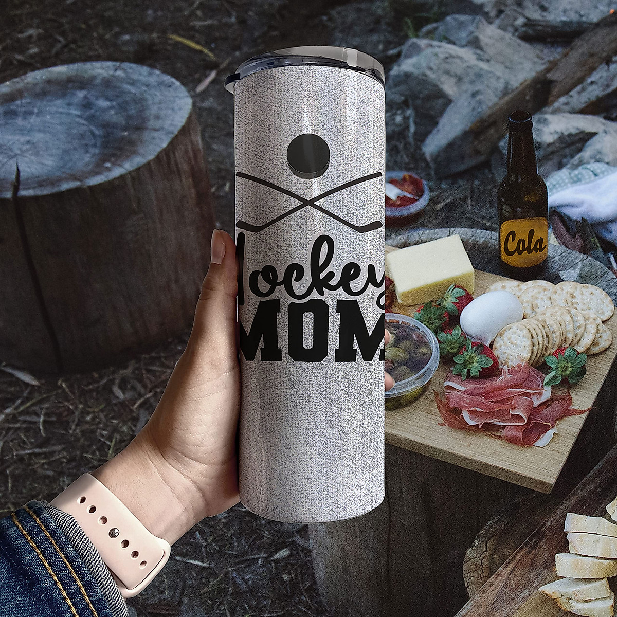 Hockey Mom – Iridescent Finish – One 20 oz Iridescent Stainless Steel Travel Tumbler with Straw – Double Wall Vacuum Insulation– Keep Beverages Cold For Up to 18 Hours or Hot for 6 Hours