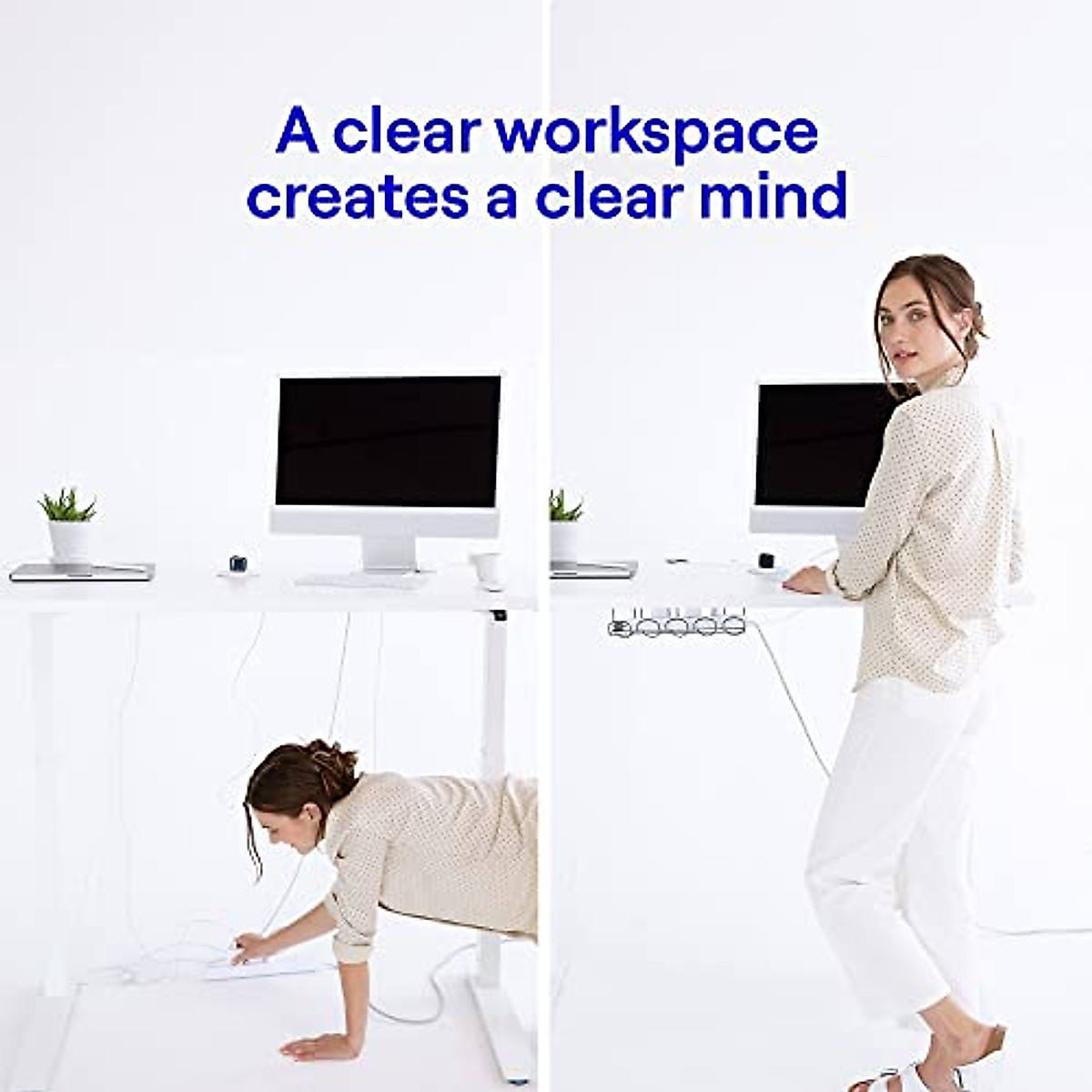 CarryUp - Desk Cable Management Under Desk Tray Cord Organizer for Desk Hider Basket Rack Organizer Computer Cord Organizer Wires clamp No Drill As Seen On Kickstarter (Grey, Powder Coated Metal)