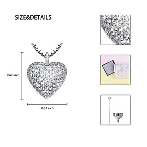 ACJFA Sterling Silver Urn Pendant Jewelry CZ Heart Cremation Necklace for Ashes Keepsake Memorial Jewelry for Women- Forever in My Heart(White)