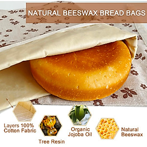 2 Pack Reusable Beeswax Bread Bags,Bread Bags for Homemade Bread,Cotton Beeswax Bread Bag to Keep Fresh,Sourdough Bread Bags