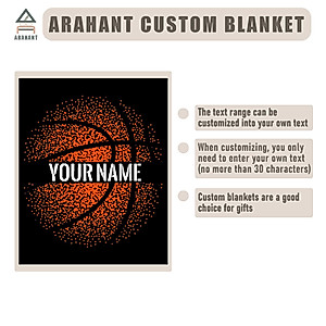 Personalized Basketball Blanket with Name, Custom Basketball Blanket with Text, Basketball Blanket Gift for Teen Girl, Super Soft, Medium Size 60" x 50"