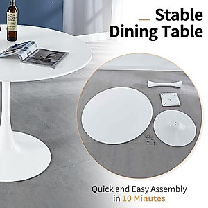 ANDORON Round Dining Table, 42 Inches Kitchen Tulip Table for 4-6 People with MDF Top and Metal Base, Modern Circle End Table Leisure Coffee Side Table (White, 42")