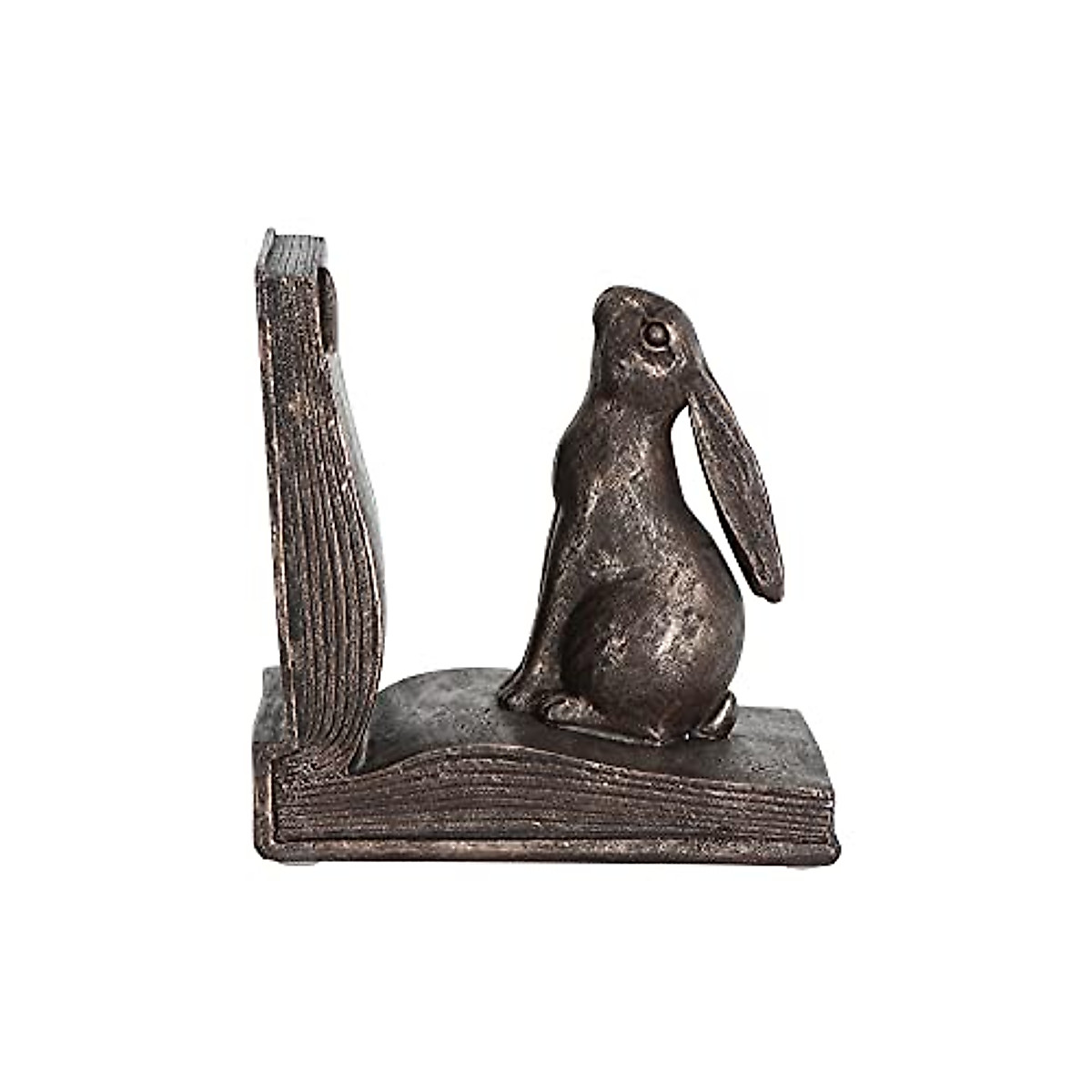 Creative Co-op EC0148 Rustic Rabbit on Book Resin (Set of 2 Pieces) Bookends, Bronze