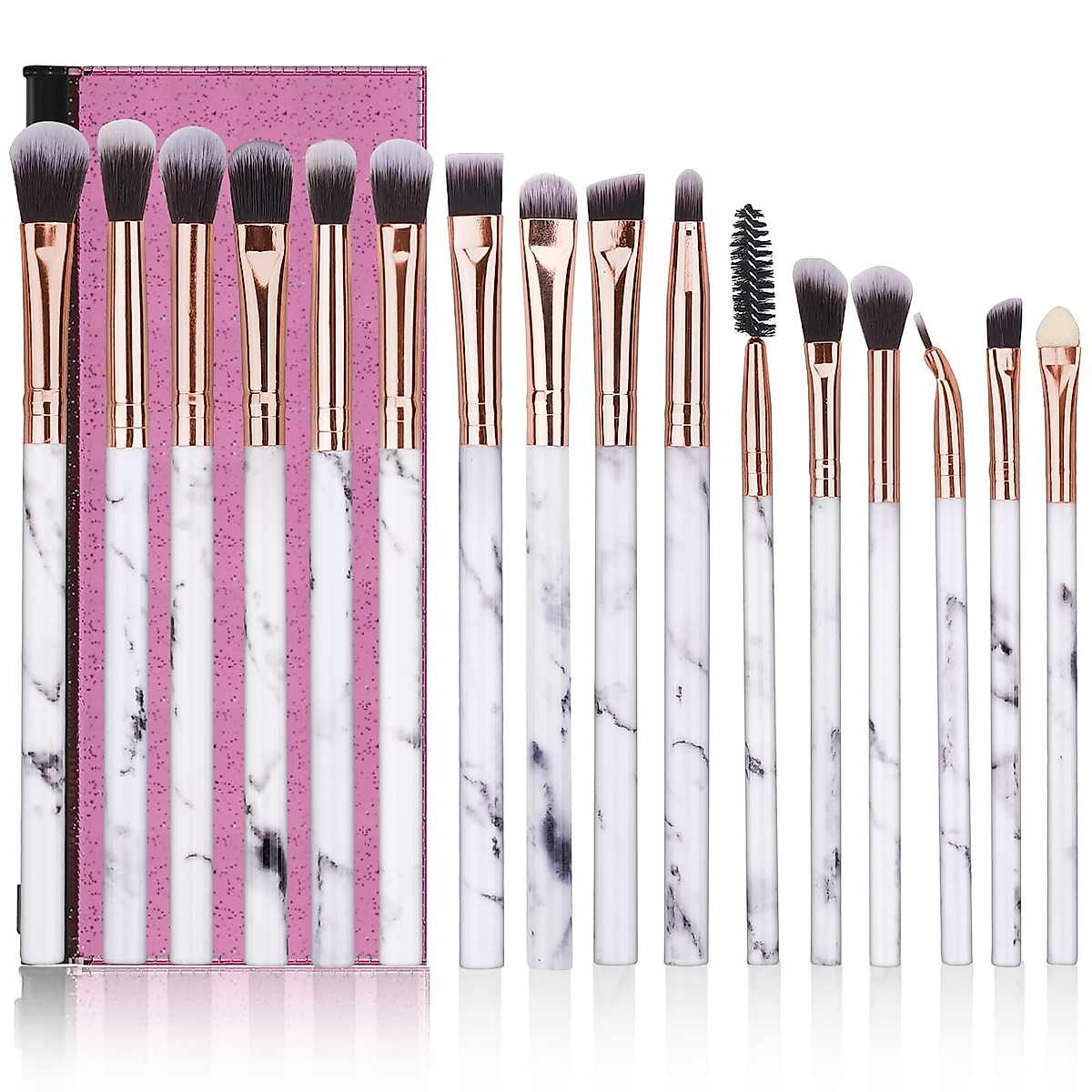 Eye Makeup Brushes DUAIU 16Pcs Eyeshadow brushes Eyebrow Eyeliner Blending Brush Premium Synthetic & Marble Handle Brushes sets with Pink Cosmetic Bag
