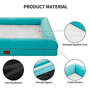 Yiruka Large Dog Bed - Mint Green Orthopedic, Waterproof with Removable Cover, 4-Sided Bolster, Washable