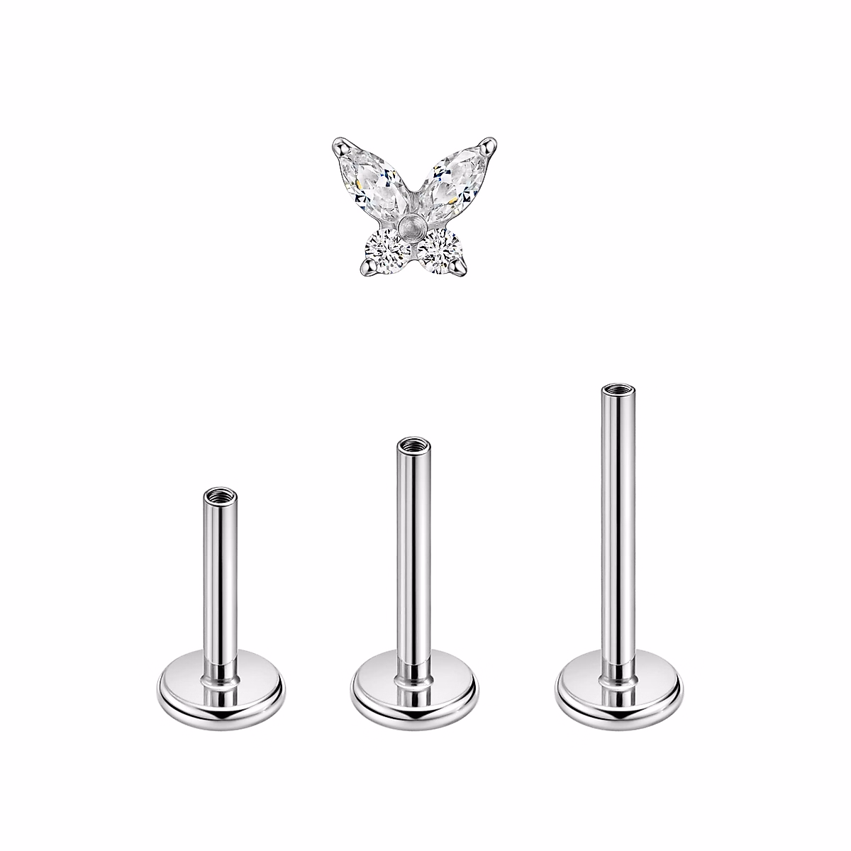FANSING Clear CZ Butterfly Nose Studs for Women Nostril Piercing Jewelry Silver Earrings Stud Surgical Steel Cartilage Conch Helix Tragus Piercing with 18g 6mm 8mm 10mm Internally Threaded Posts