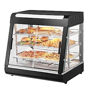 VEVOR 3-Tier Commercial Food Warmer Display, 1200W Food Display Warmer with Light, Adjustable Shelf and Temperature Display, 86℉~185℉ Steam Heating, 111L for Hamburger, Pizza, Bread, Fried Chicken