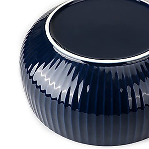UUEMB Extra Large Salad Bowl, 2800ml Ceramic Fruit Bowl, Stylish Navy Blue Bowl Round Vertical Stripe, Soup Bowl, Serving Bowl for Salad, Fruit, Noodle, Soup(23.5x8.8cm, 95oz)