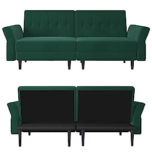 Belffin Velvet Convertible Futon Sofa Bed Memory Foam Futon Couch Sleeper Sofa Green