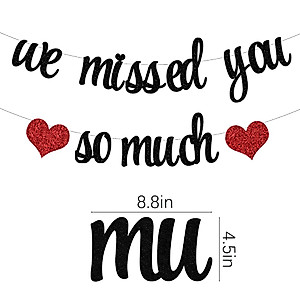 PALASASA We Missed You So Much Banner, Black Glitter Welcome Home Decorations,Welcome Home Sign Family Reunion Sign Deployment Party Decorations, Returning Military Army Homecoming Party (Cursive)