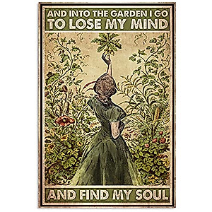 Vintage Metal Tin Sign and into The Garden I Go to Lose My Mind and Find My Soul Retro Tin Hippie Girl Poster Vintage Sign for Home Coffee Wall Decor 8x12 Inch