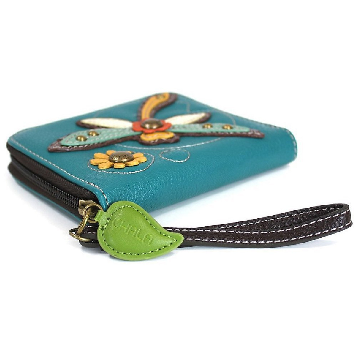 CHALA Handbags- Zip Around Wallet, Wristlet, 8 Credit Card Slots Sturdy Coin Purse for women, Dragonfly, Small