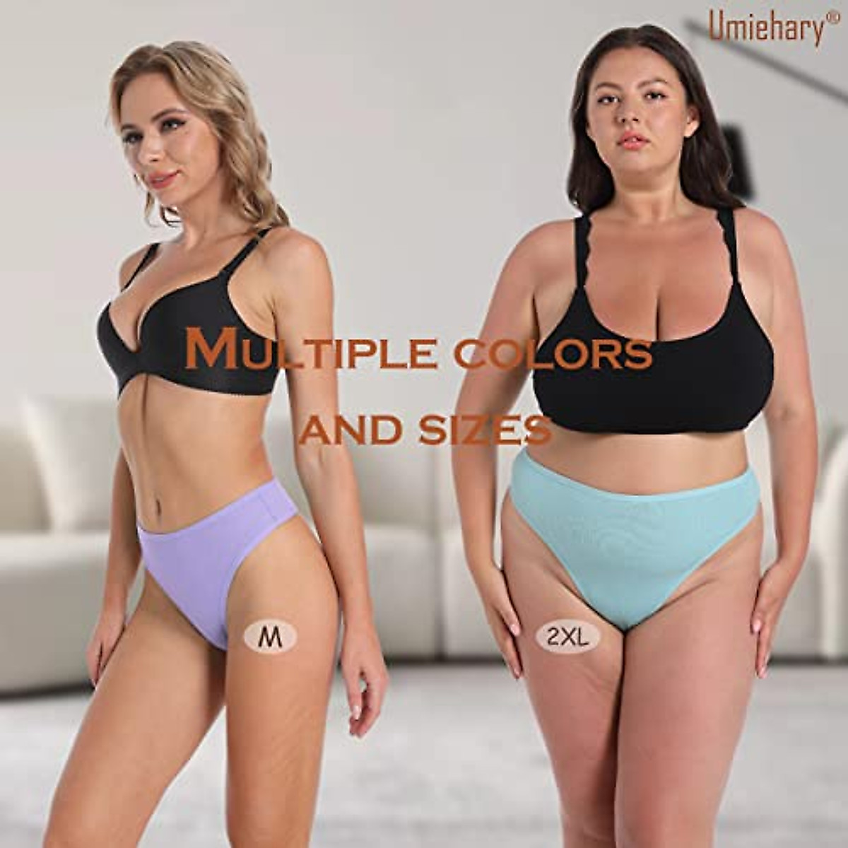 Umiehary 6 Pieces Ribbed Cotton Women High Cut Stretch T Back Thongs Active Panties Size XLarge