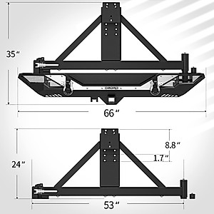 OEDRO Rear Bumper w/Tire Carrier Compatible for 2018-2025 Jeep Wrangler JL & Unlimited JLU (2/4 Doors), Full Width Back Bumper w/Hitch Receiver & D-Rings & Reflective Armor