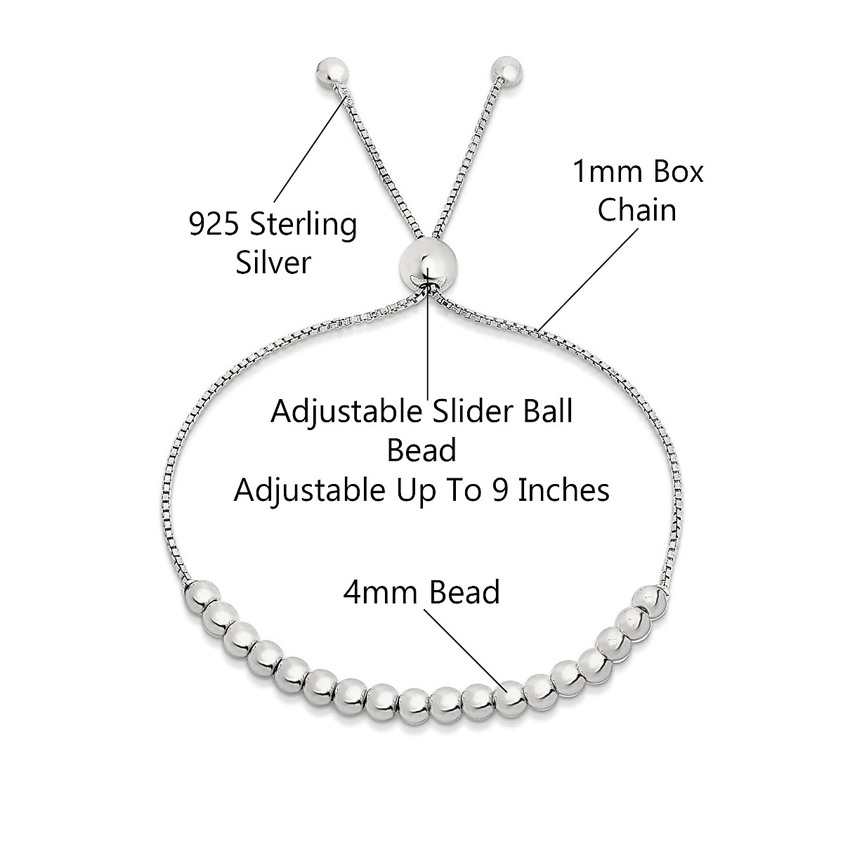 Savlano 925 Sterling Silver 14K Gold Plated Italian Solid Adjustable Bolo Bead Ball Slider Bracelet Comes With Gift Box for Women - Made in Italy (White)