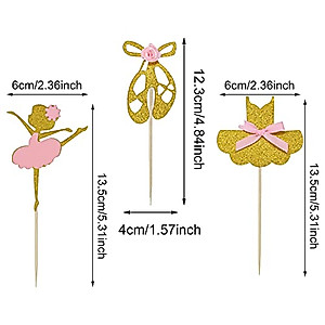 yueton 30PCS Cute Ballet Girl Ballet Dancer Tutu Ballet Slippers Cupcake Toppers Cake Toppers Sweet Glitter Cake Decorations for Baby Shower, Birthday, Wedding, Bridal Shower, Party, Christmas, etc