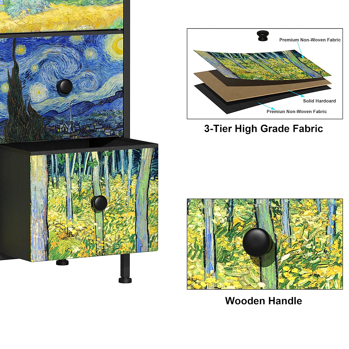 EXOTICA Van Gogh 9 Drawers Dresser Wide TV Stand Colorful Dressers & Chest of Drawers Enterway Furniture for Bedroom Living Room Hallway Closets Steel Frame Wood Top