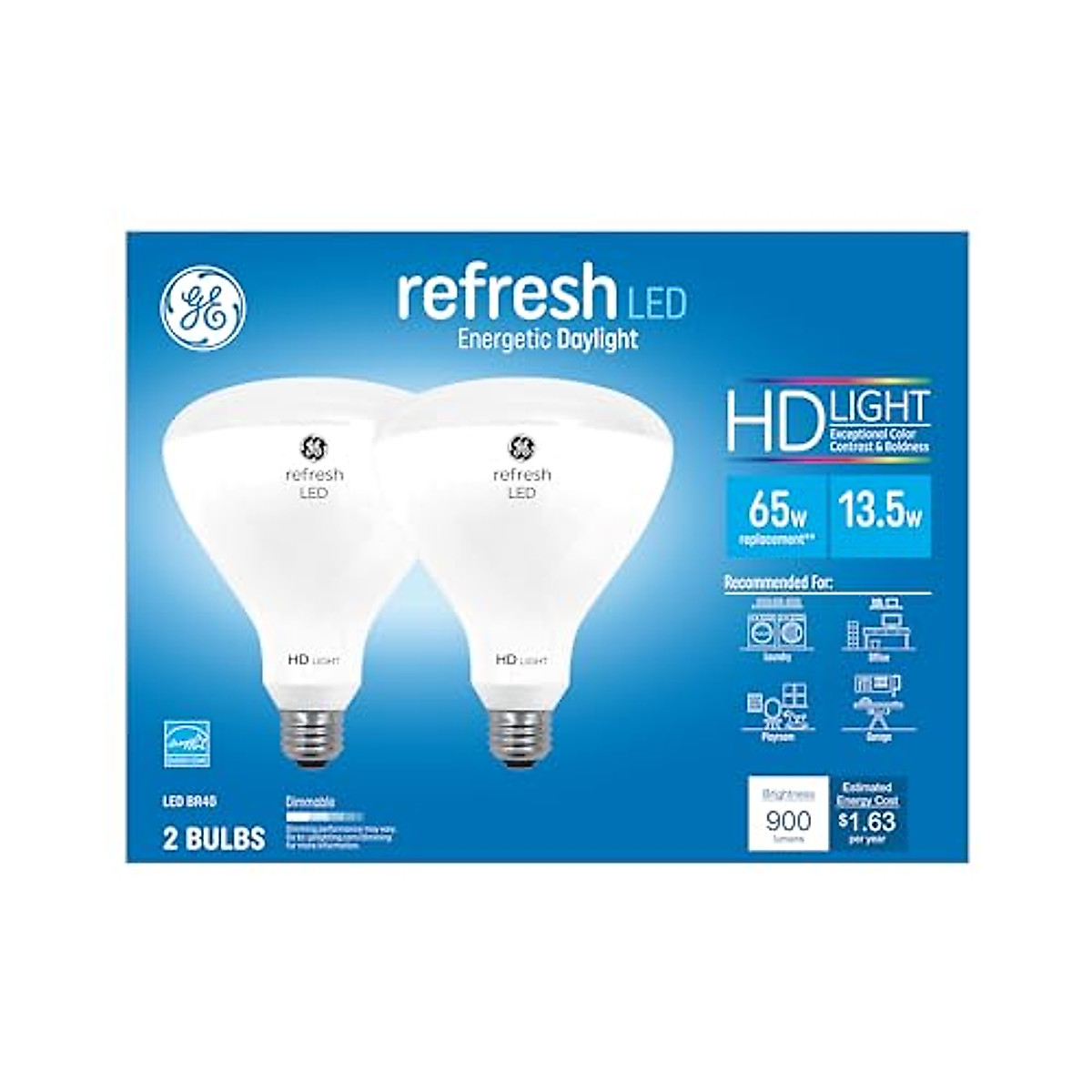 GE Refresh LED Light Bulbs, 65 Watt, Daylight, BR40 Indoor Floodlights (2 Pack)