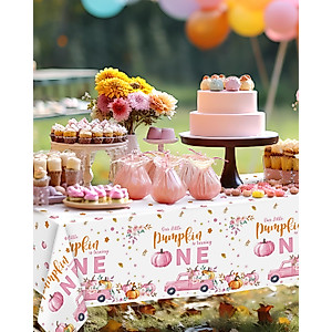 Nefelibata 3Pcs Our Little Pumpkin is Turning One Tablecloths Pumpkin First Year Old Birthday Plastic Table Cover Party Supplies for Fall Halloween Thanksgiving Girl Birthday Party Decor