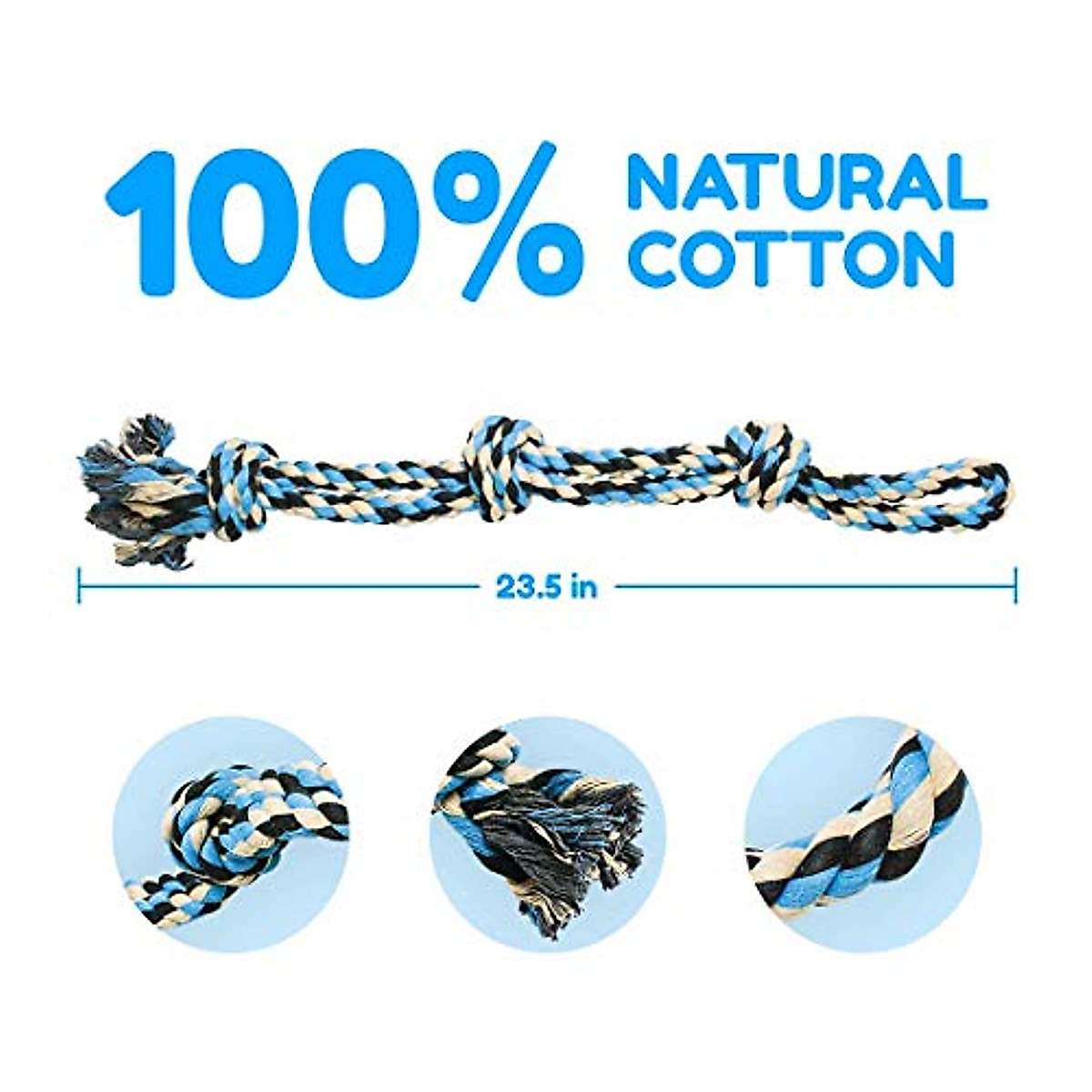 XL Dog Rope Toy For Aggressive Chewers - Benefits Non-Profit Dog Rescue - Extra Large Dog Rope Toy For Large Dogs - Large Dog Tug Of War Toy - Nearly Indestructible Toys (Blue)