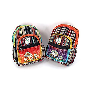 Himalaya Handmade Unique design Himalaya Hemp Backpack Small Backpack Hippie Backpack Festival Backpack Hiking & Tablet Backpack FAIR TRADE Handmade with Love, Rainbow, HBBH-0150