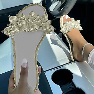 Aniywn Women's Pearl Sandals Casual Summer Beach Travel Indoor Outdoor Slipper Comfy Wide Width Flip Flops