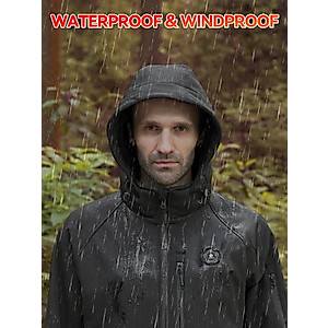 KOPLO Heated Jacket for Men, 14400mAh Battery Pack with Detachable Hood, Waterproof Outdoor Heating Jacket-L