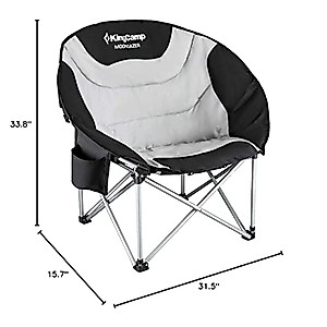 KingCamp Oversize Padded Moon Saucer Leisure Cooler Bag and Cup Holder, Portable Heavy Duty Folding Chair for Outdoor Camping, Picnic, Fishing, Lawn, Black/MediumGrey, ONE Size