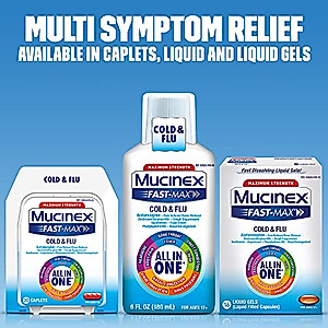 Mucinex Fast-Max Maximum Strength Cold & Flu All in One, Multi-Symptom Relief, Pain Reliever, Fever Reducer, Cough Suppressant, Expectorant, Nasal Decongestant, 16 Liquid Gels (Pack of 2)