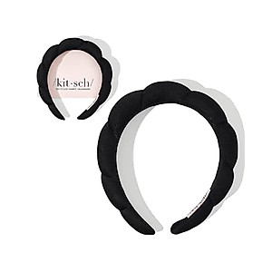 Kitsch Puffy Black Headband for Washing Face - Skincare Headband for Women - Face Wash Headband for Girls - Recycled Fabric - Eco-friendly Makeup Headband - Spa Headband - Self Care Gifts for Women
