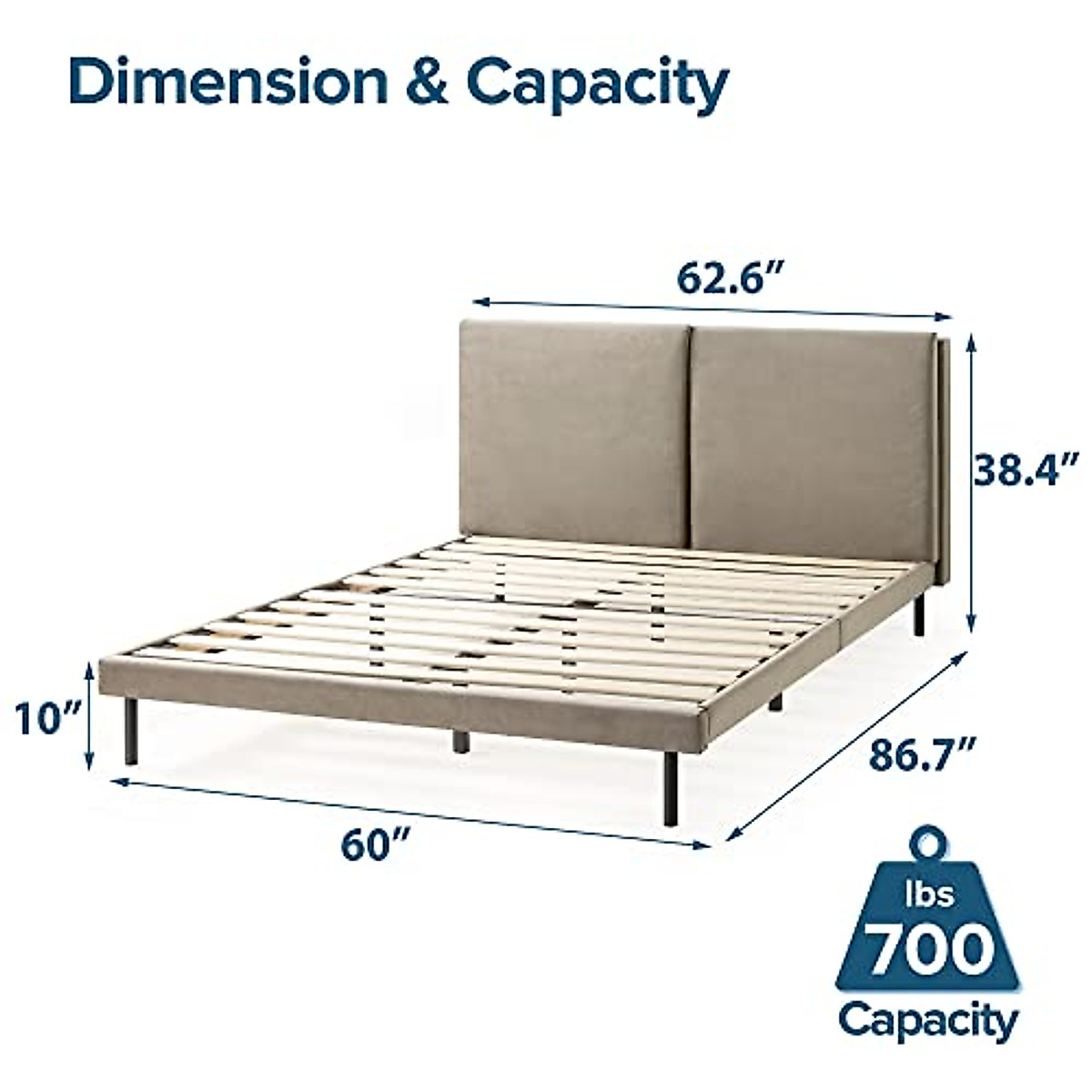 ZINUS Taylor Velvet Upholstered Platform Bed Frame with Split Headboard / Velvet Bed Frame / No Box Spring Needed / Easy Assembly, Latte, Queen