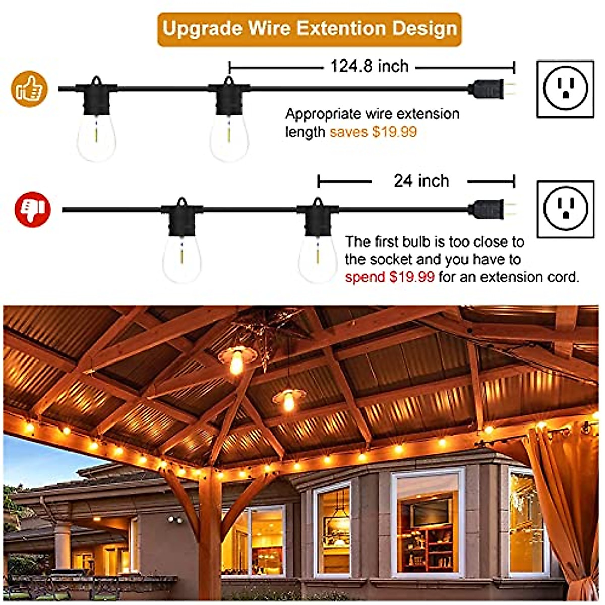 ZOTOYI Outdoor String Lights Patio Light 100 ft, LED Dimmable Lighting S14 LED Outdoor Lights with 30+2 Plastic Bulbs, Waterproof for Outside Cafe Balcony Backyard Bistro Garden Patio Porch