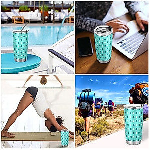 HXshaoye trendy polka dot turquoise white Stainless Steel mugs for hot and cold with Straw Leak Resistant Flip mugs for women for travel simple tumblers with lids vaso para cafe termica 20oz