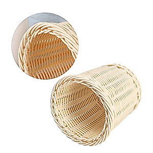 Zerodeko Woven Storage Baskets Round Rattan Waste Basket Woven Trash Can Paper Waste Basket Straw Wicker Sundries Storage Basket Garbage Container Bin for Bathroom Kitchen Beige Woven Baskets