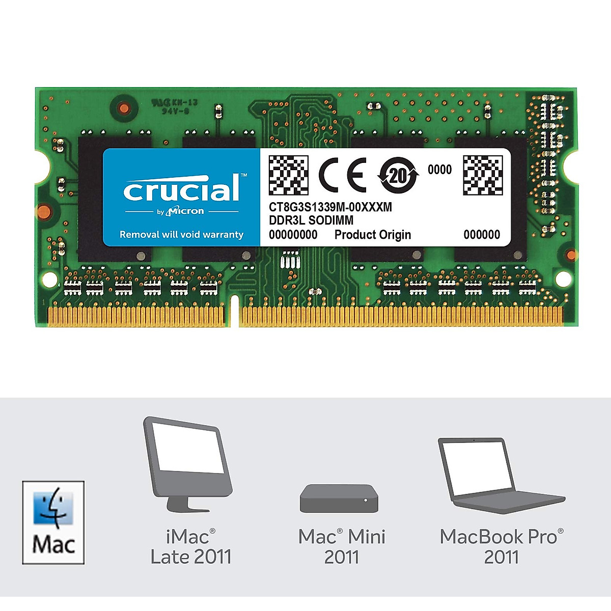 Crucial Technology 8GB, 204-pin SODIMM, DDR3 PC3-10600,