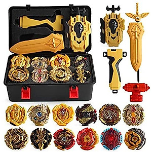OBEST Bey Battling Top Burst 12 New Gyros Top with 2 Launcher, Arena Toy, Gyro Pocket Box Pro (Gold)