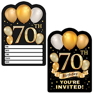 Simimi art 30 Gold Glitter 70th Birthday Party Invitations cards with Envelopes