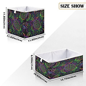 Kigai Foldable Storage Bins Cube,Mysterious Painted Turtle Closet Storage Baskets for Shelves Storage Box Open Storage Bins or Nursery Shelf, Closet, Office 11x11x11in