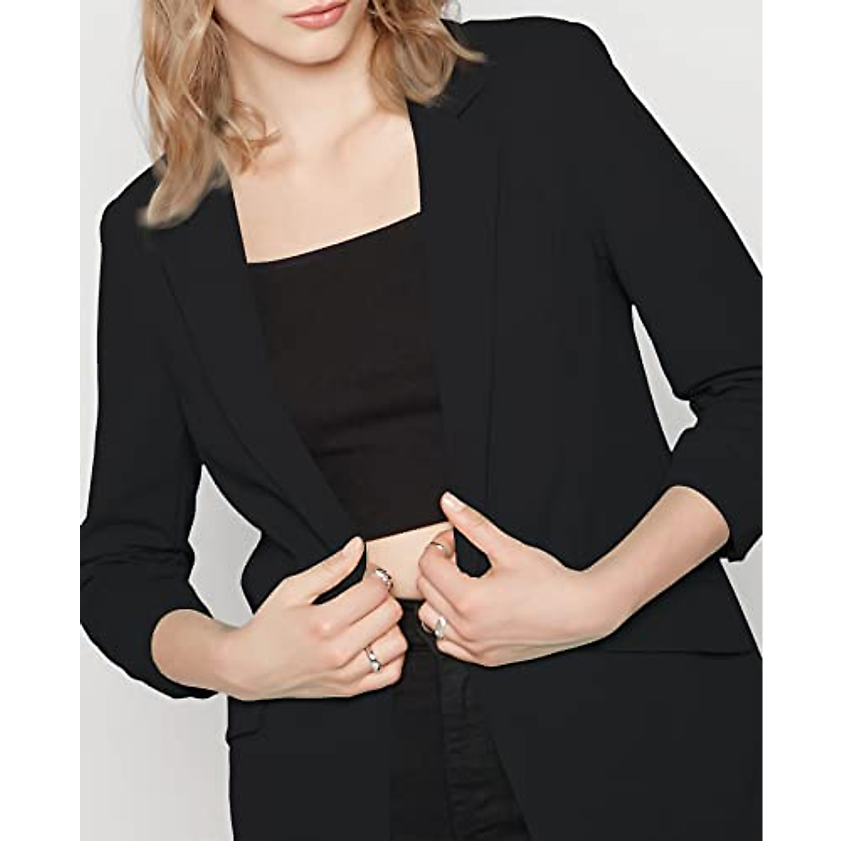 EXTRO&VERT Women Blazer 3/4 Sleeve Open Front Lightweight Casual Work Office Blazer Jacket Black