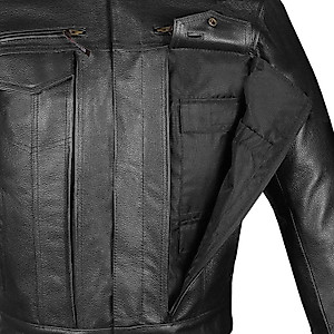 Men's Commuter Premium Natural Buffalo Leather Motorcycle Jacket CE Armor Conceal Carry Gun Pockets Cruiser Biker Black XL