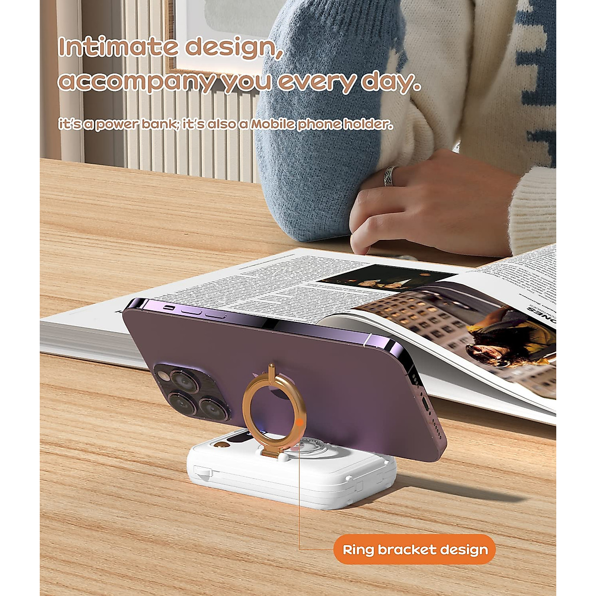 TTVCER Portable Charger 10000mAh, 22.5W USB C Small Cute Power Bank Fast Charging Compact Battery Pack with Built in 2 Cables and Precise led Digital Display,Compatible with iPhone,Tablet,Samsung