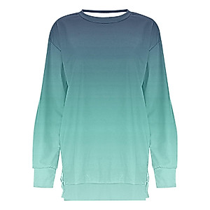 Ceboyel Women Tie Dye Long Sleeve Shirt Trendy Crewneck Sweatshirt Pullover Loose Fit Casual Tops Fall Fashion Clothes 2023 Plus Size Sweaters for Women Green L