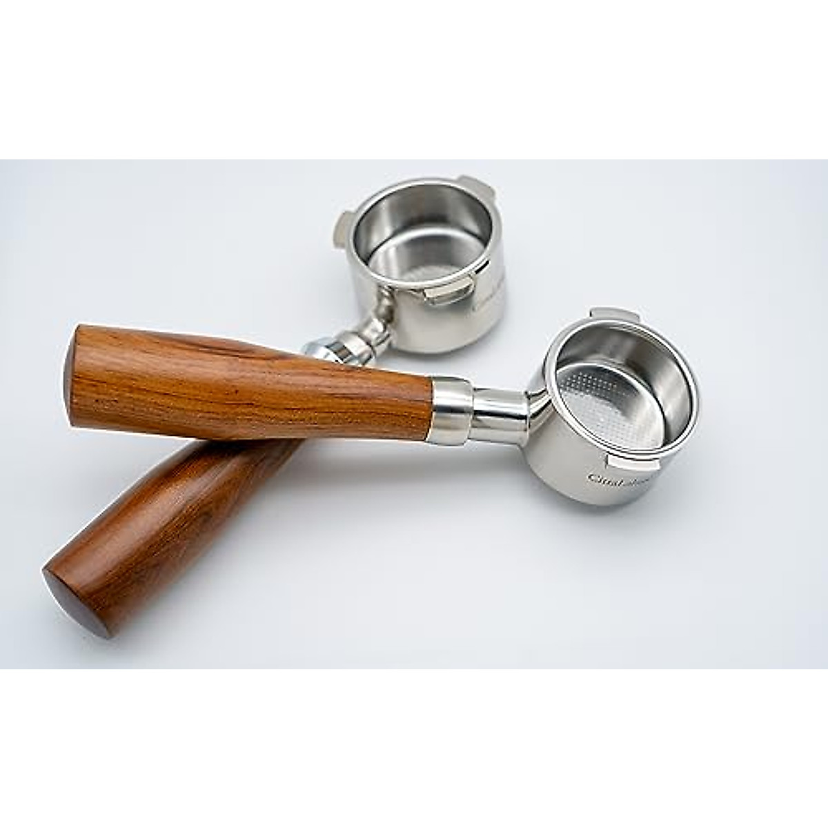 CittaLalage Coffee Espresso 304 Stainless Steel & Wooden Bottomless Portafilter 3 Ears 51mm with Filter Basket (14-18g double shots) Fits for Delonghi Coffee Machine EC680/EC685, SMEG & EUPA