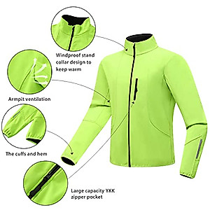 wantdo Men's Winter Cycling Thermal Jacket Warm Soft Shell Windproof Running Jacket Waterproof Fleece Windbreaker Reflective