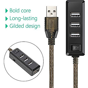 Pasow USB 2.0 Hub 4 Port USB Data Hub Extended Cable Compatible for MacBook Pro, iMac, PC, Laptop, USB Flash Drives (30FT/10M)